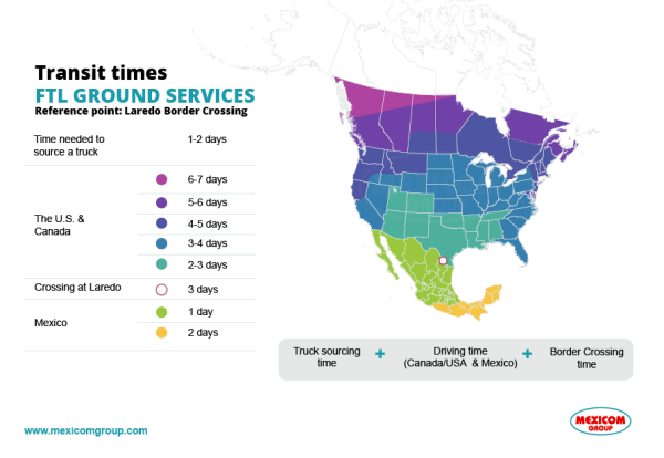[Map] Transit Times Map for Ground Freight FTL Shipping Services across ...
