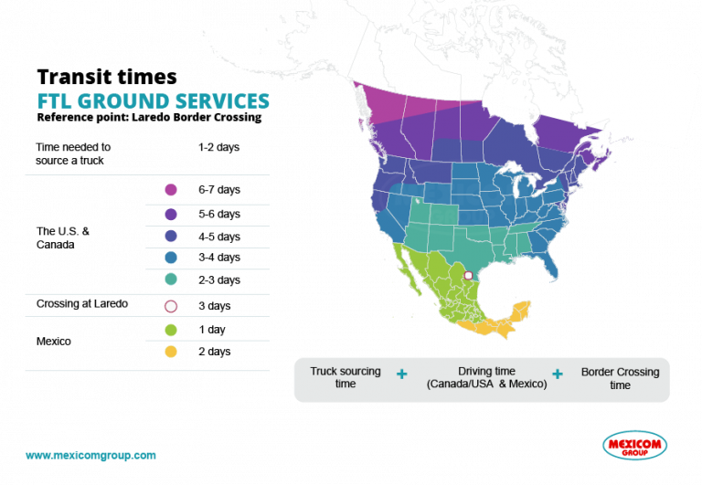 [Map] Transit Times Map for Ground Freight FTL Shipping Services across ...